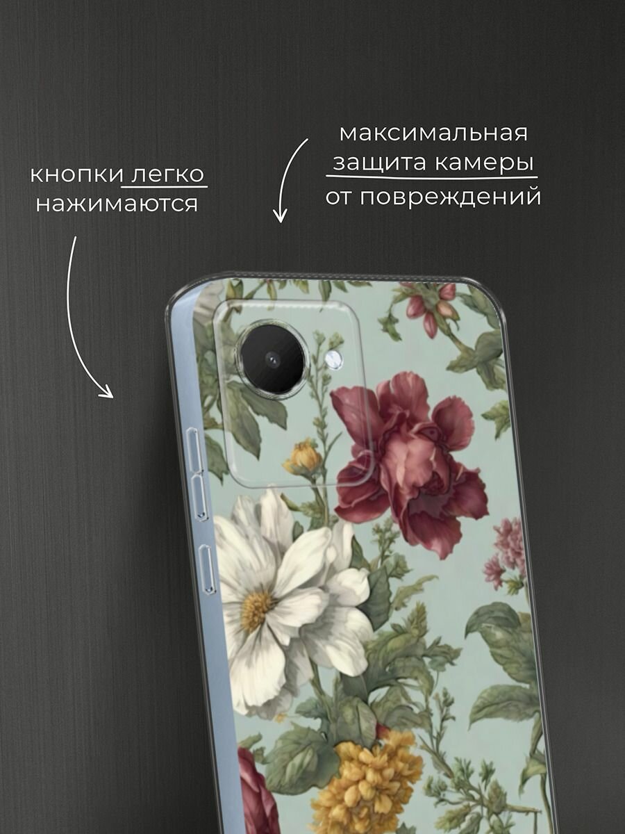 Чехол на Realme C30 / Реалми C30 с принтом Акварельные красные цветы — фото 1