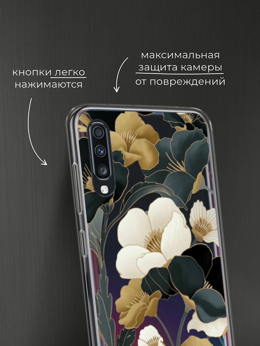 Чехол на Samsung Galaxy A70 / Самсунг Галакси А70 с принтом Золотые цветы — фото 1