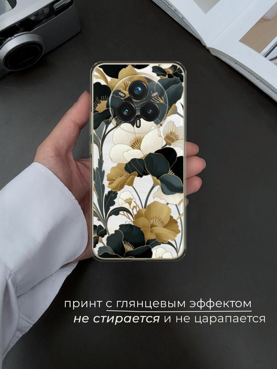 Чехол на Realme 14 Pro+ / Реалми 14 Про+ с принтом Золотые цветы — фото 1
