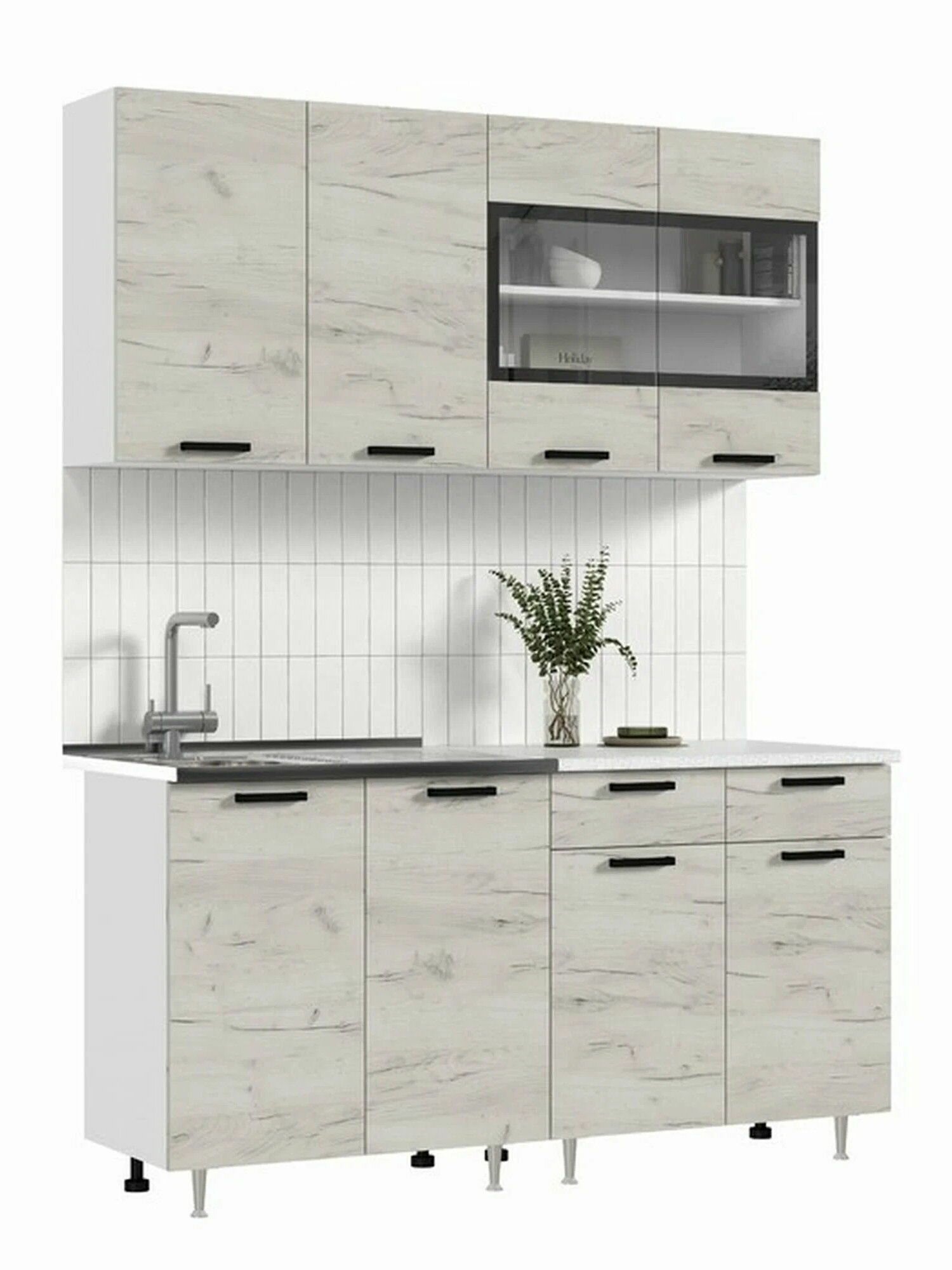 Кухонный гарнитур 1,6м Рио NEW дуб крафт белый, белый со столешницей, МИФ