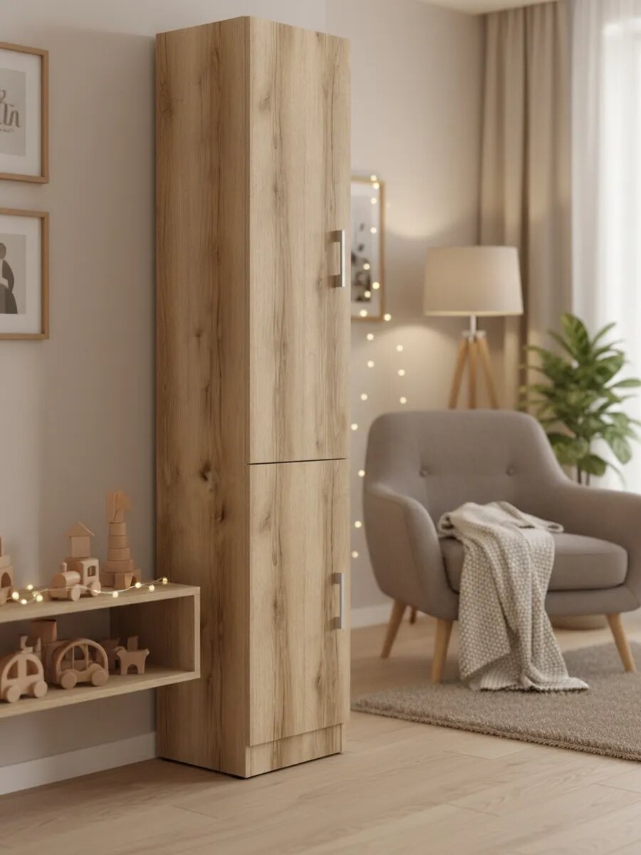 Деревянный шкаф пенал FRESTER распашной в спальню с полками, от производителя