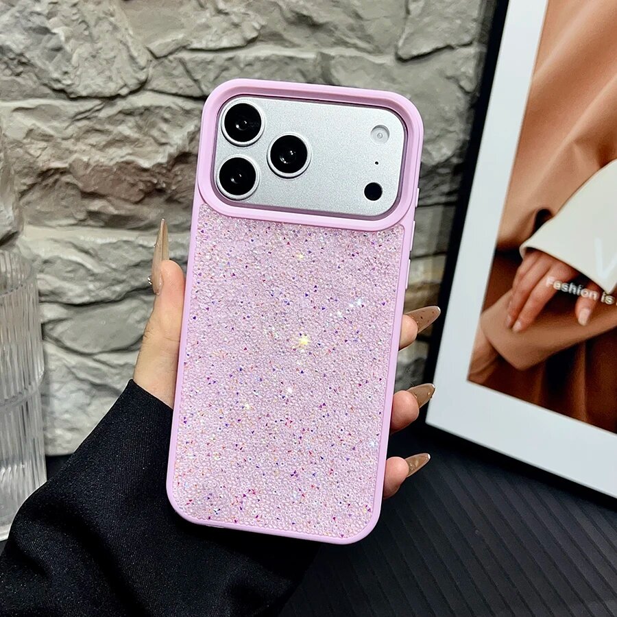 Фиолетовый чехол с блестками для iPhone 17