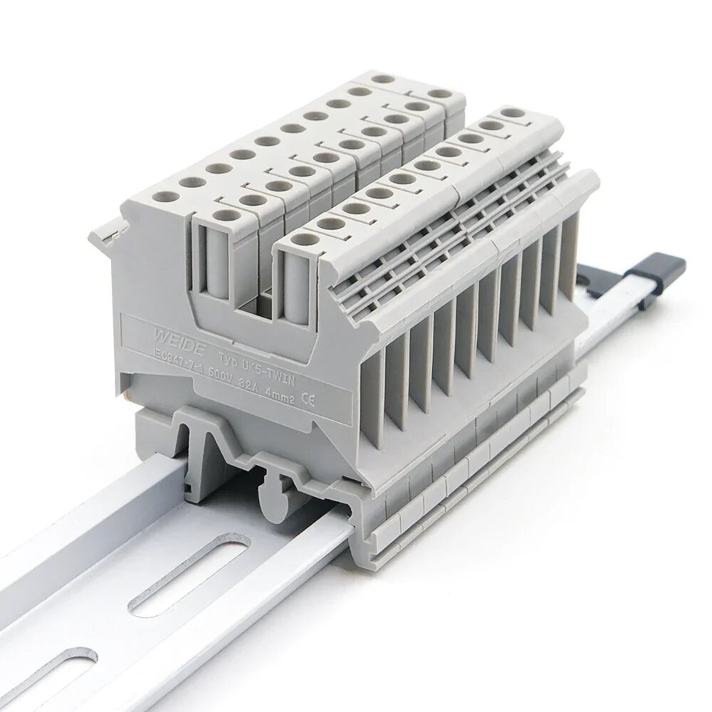 UK 5 Twin 800 В 40 А 24-10AWG Клеммная колодка на DIN-рейку Двухуровневый пружинный зажим 50 шт. Нейлон PA66 для промышленных панелей управления