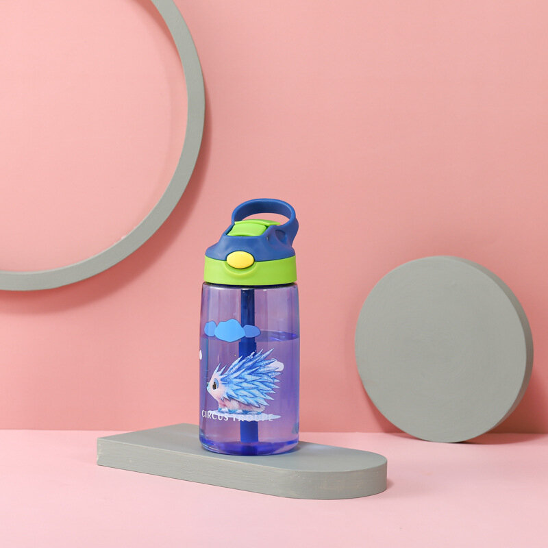 Стакан 480 мл для детей с трубочкой - антипроливная пластиковая бутылка с дизайном ёжика