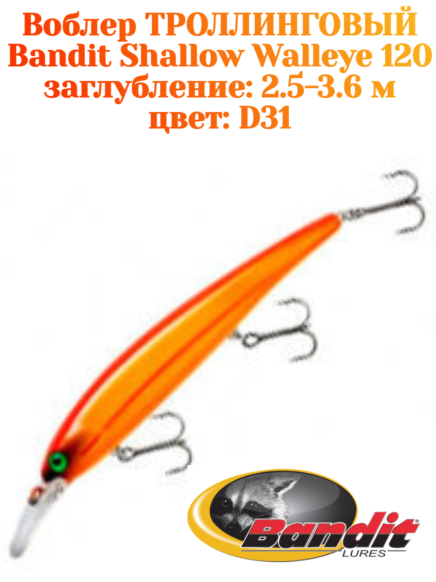 Воблер Bandit Shallow Walleye 120F original цвет D31 вес 17,5гр. заглубление 2.5-3.6 м.