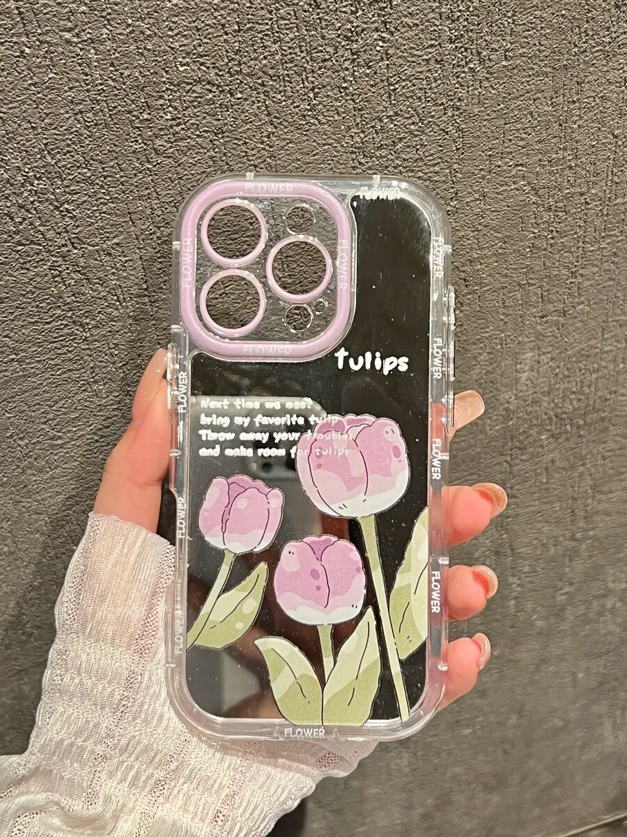 Чехол О'кейси, для iPhone 15 Pro, зеркальный, с принтом, серебристый
