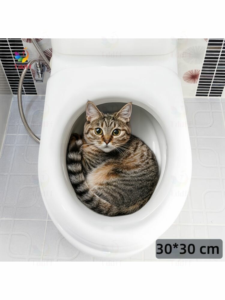 Прикольные наклейки на унитаз с котом, креативные стикеры для украшения ванной комнаты