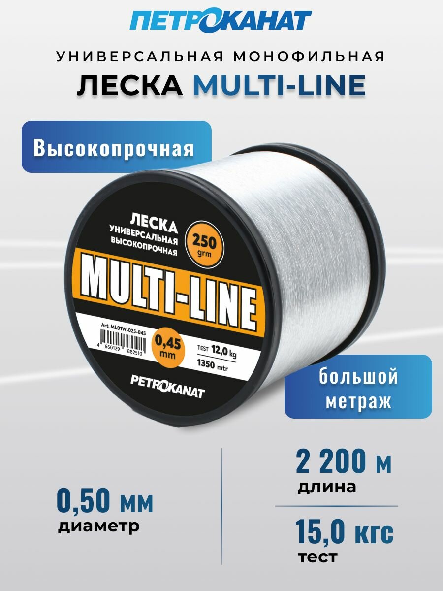 Универсальная многоцелевая техническая леска MULTI-LINE 0,50 кг 0.50 мм 15.00 кгс (2 200 м)