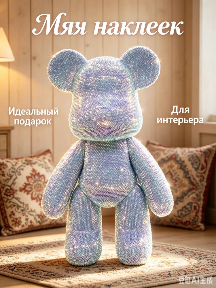 Набор для творчества / "Бриллиантовый мишка, 23 см / Алмазная мозаика на фигурке, розовый, 1