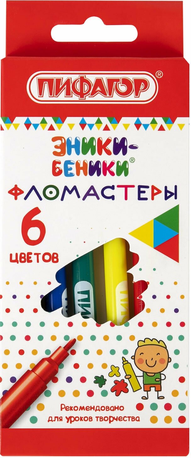 Фломастеры пифагор "эники-беники", 6 цветов, вентилируемый колпачок, комплект из 24 шт, 151400