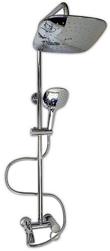 3074 BRIMIX Смеситель + стойка душевая "тропический душ" с двумя квадратными лейками от 785 - 1120 мм