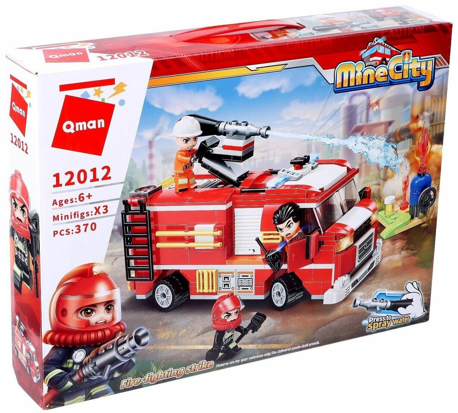 Конструктор QMAN Пожарная машина с водометом 370 дет в кор. 12012