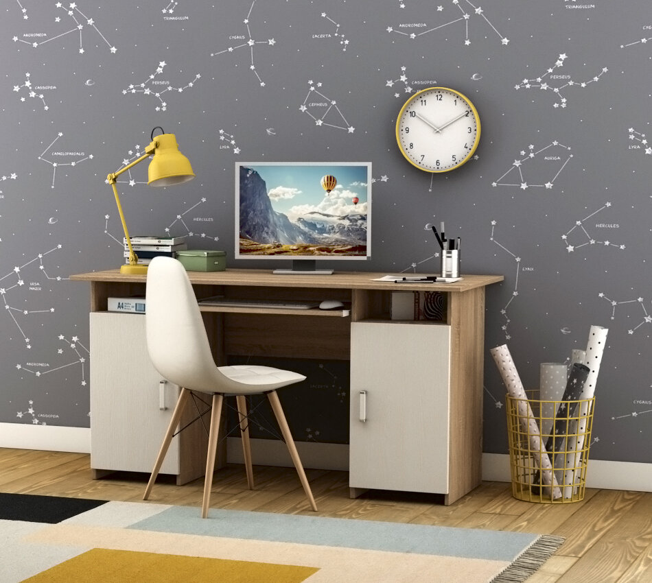 Стол письменный, стол компьютерный Лайт (Ньюкасл) 6К дуб сонома/белое дерево