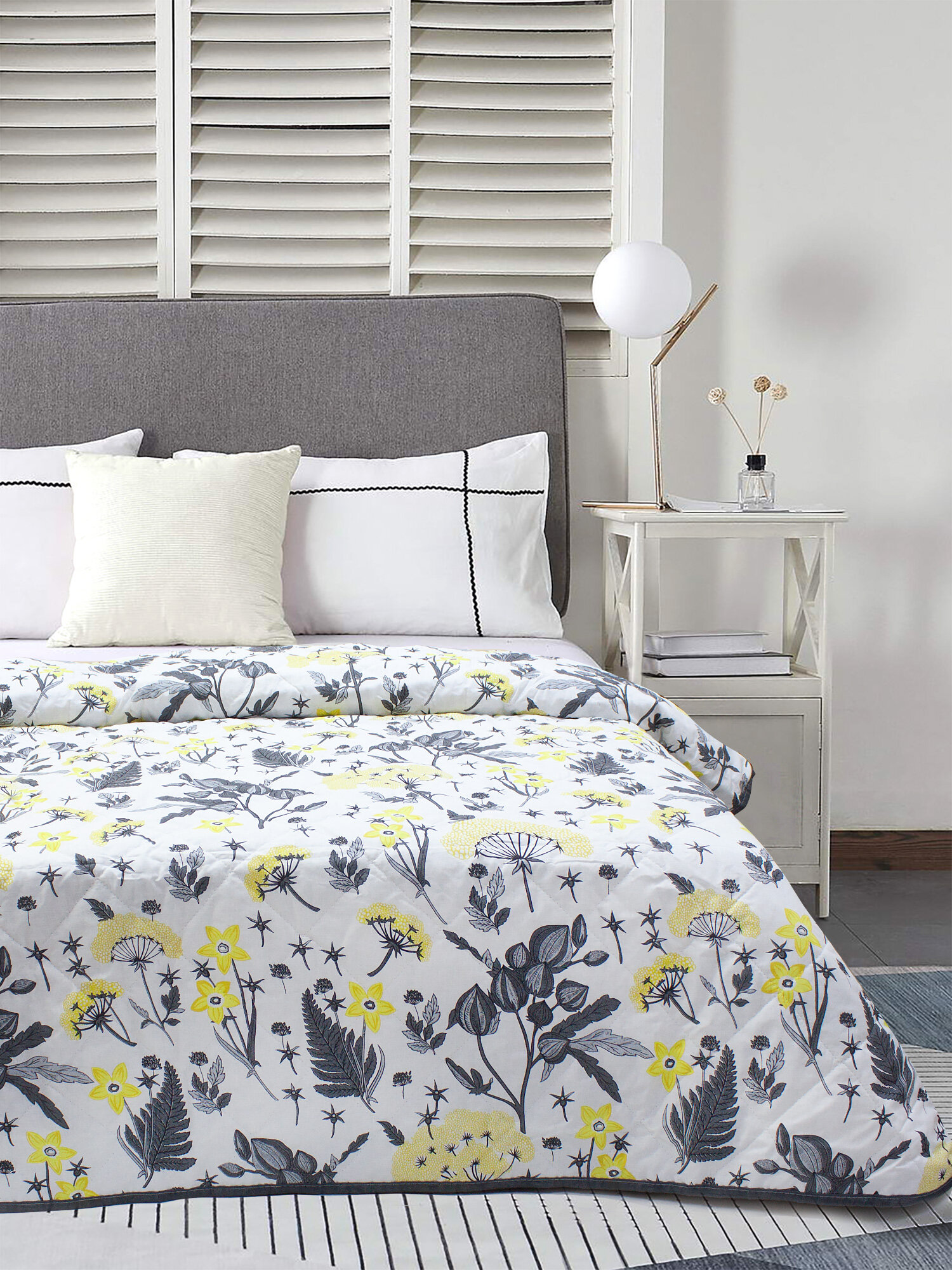 Двухстороннее стеганное покрывало PB-012 Elintale (серый-желтый), Покрывало 180x215