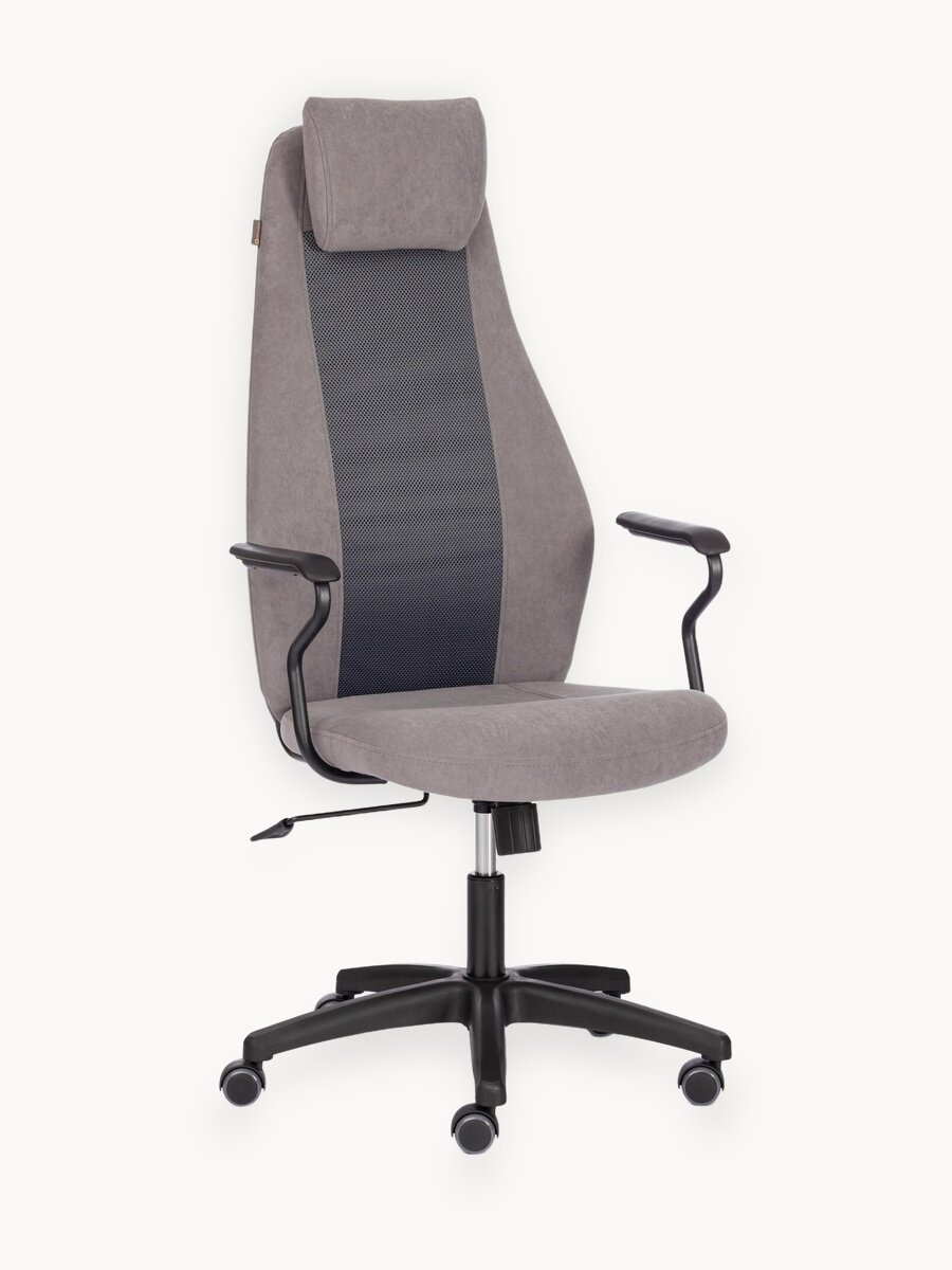 Компьютерное офисное кресло TetChair Aviator эргономичное, обивка серый флок и сетка, регулировка подголовника