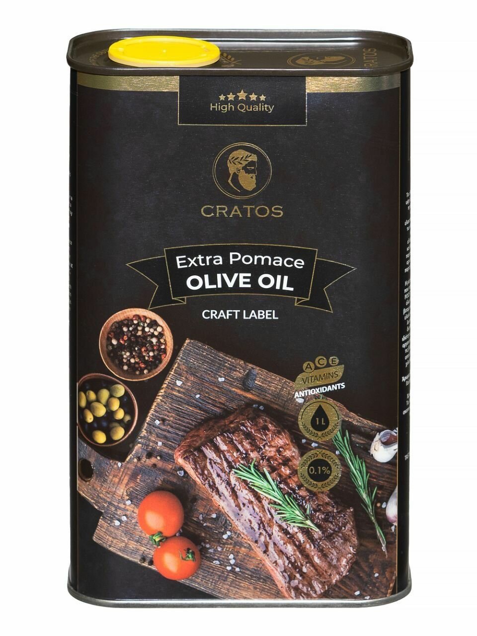 Масло Оливковое Pomace olive oil рафинированное для жарки СRATOS, Греция,1л жестяная банка