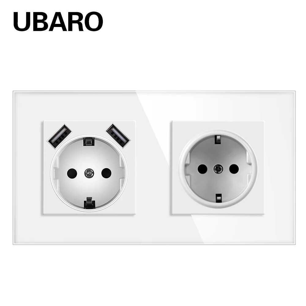 Ubaro Розетка с USB и стеклом 16А, 153-U1-W1