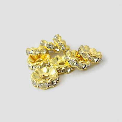 Бусина металлическая, 7х3.2мм, рондель со стразами, цветочек, базовый материал - латунь, под золото, 5 грамм