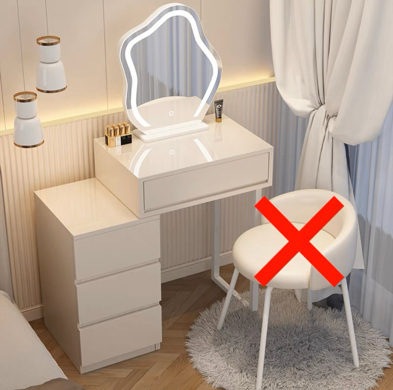 Туалетный столик Jeremiah (Стол с тумбой 50см + зеркало с подсветкой / цвет молочный)