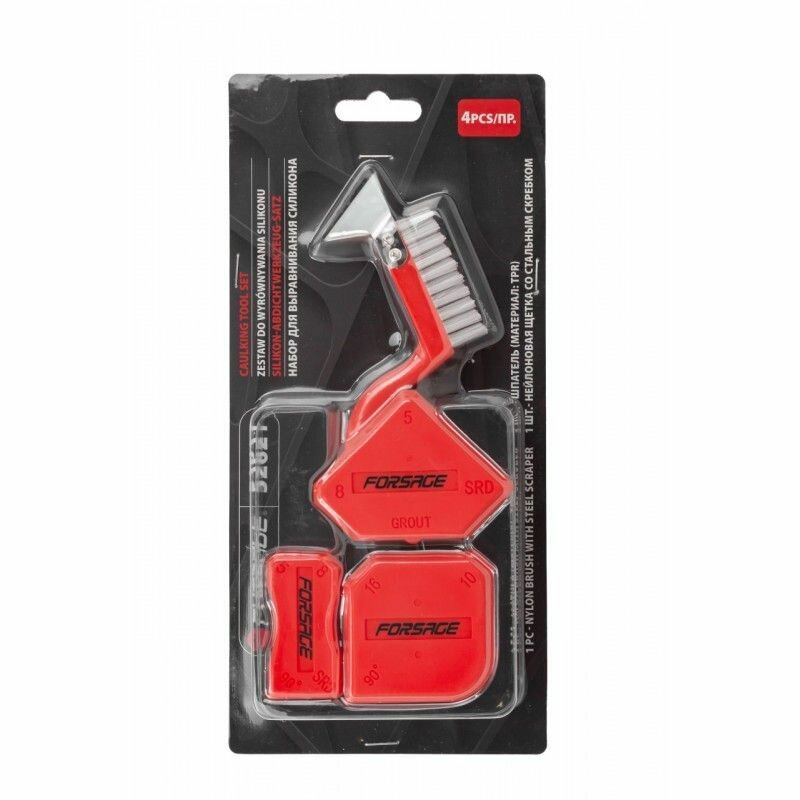 Набор шпателей с нейлоновой щеткой для выравнивания силикона 4 предмета, в блистере Forsage