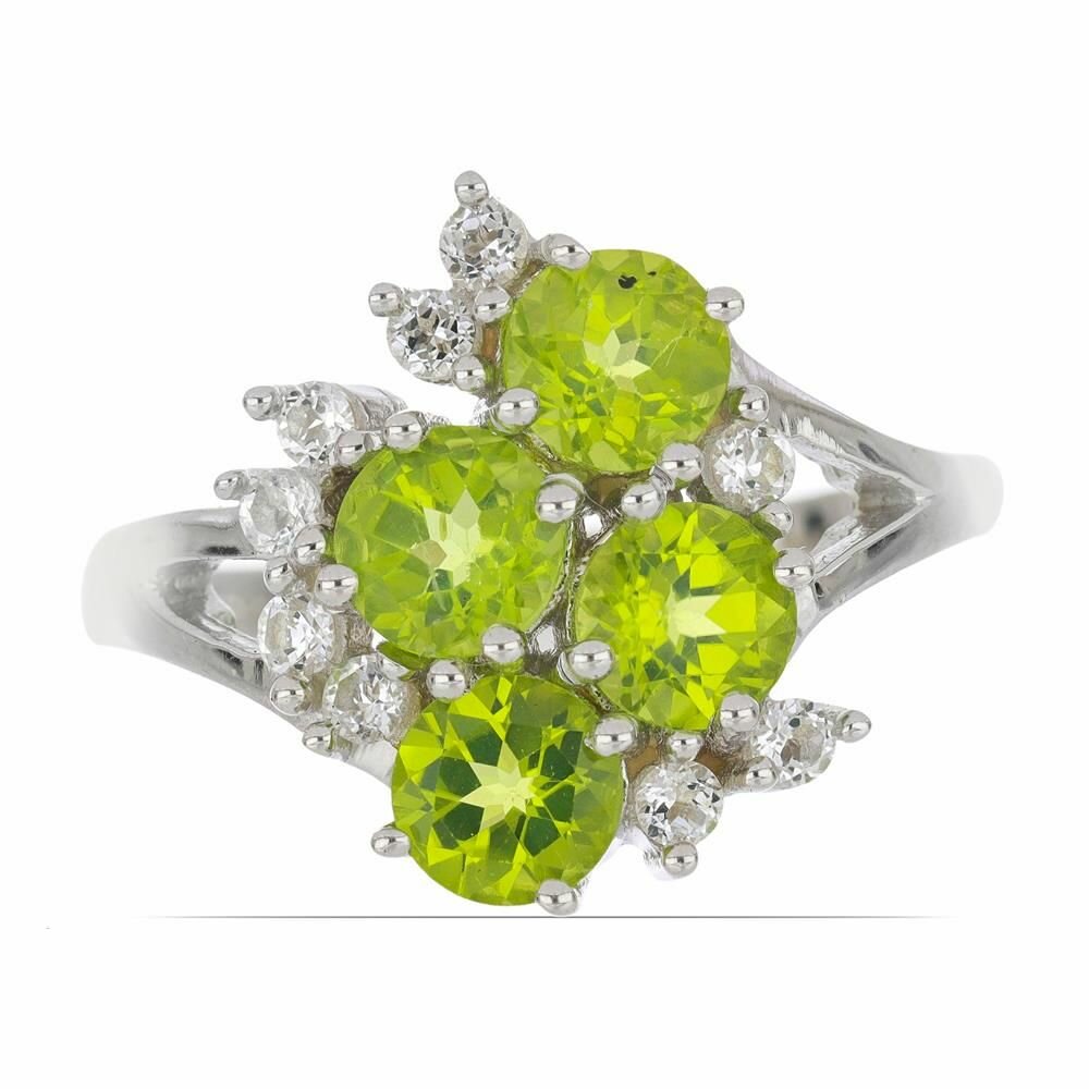 Кольцо, серебро, 925 проба, родирование, перидот, топаз