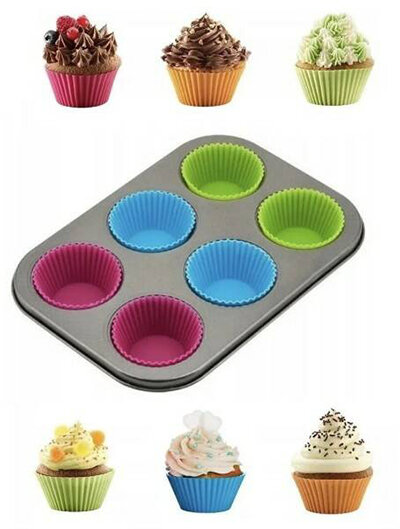 Форма для кексов, маффинов с силиконовыми вставками (6 ячеек)
