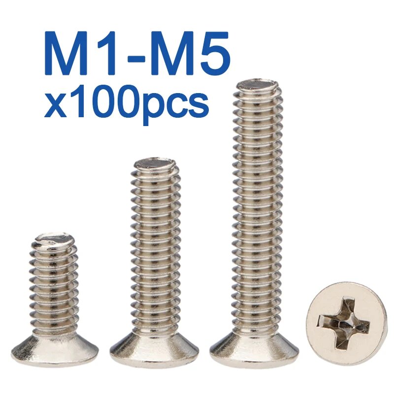 Винты никелированные для ремонта электроники AZKD 100 шт, набор M1.2-M4 M3.0, 6mm x100pcs
