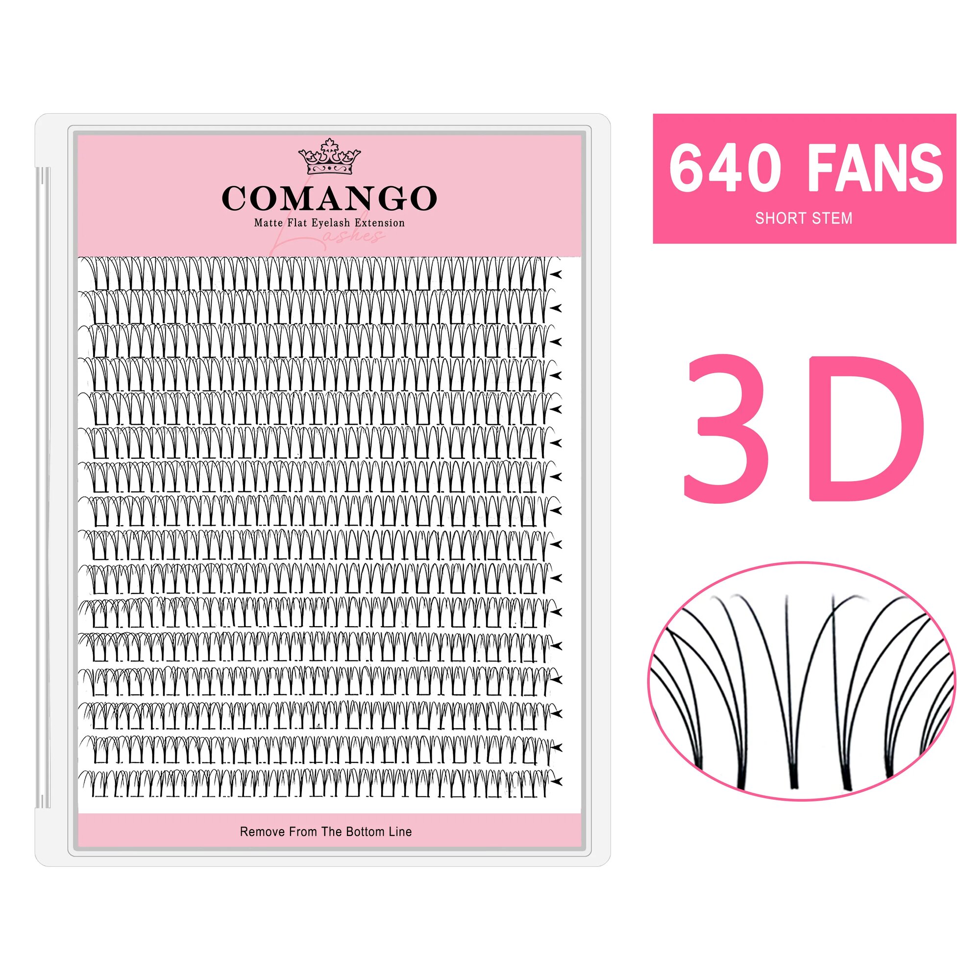 CoMango 3D ресницы для наращивания, D изгиб, 0.07 мм, Mix 8-15mm, 640 fans