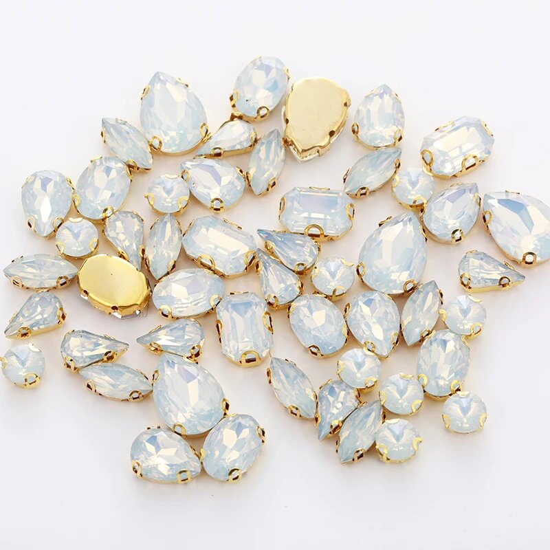 Стразы из смолы, 50 шт, белые опаловые, Gold Mix Shape