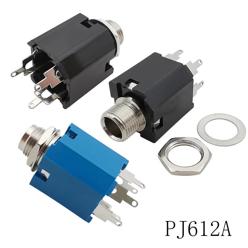 5 шт. Аудио разъём PJ-612A 6,35 мм синий/черный Black 3Pin