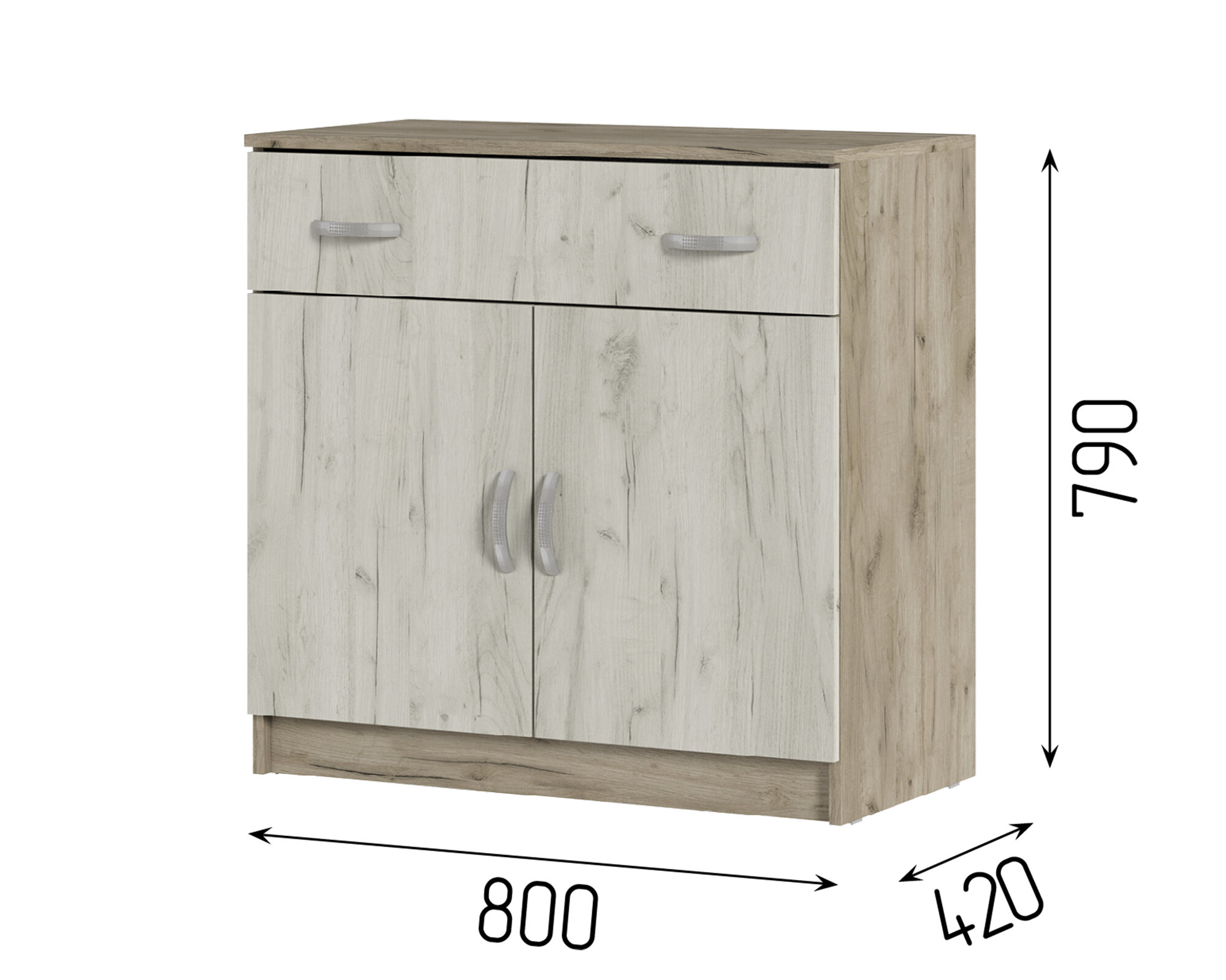 Комод-тумба с полкой Бася КМ 552М ЛДСП, цвет Дуб крафт серый/дуб крафт белый Стендмебель