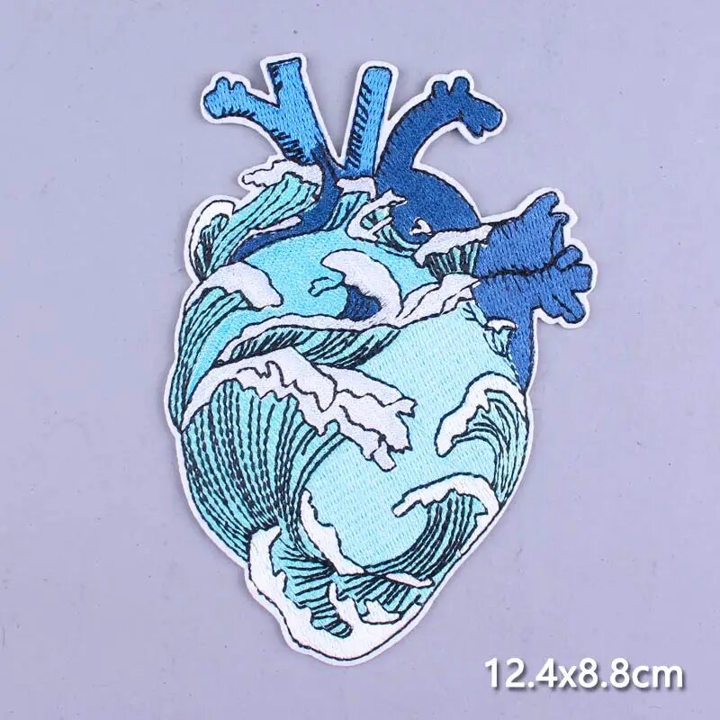 Нашивка на одежду с сердцем и волнами, синяя, PE5096CT