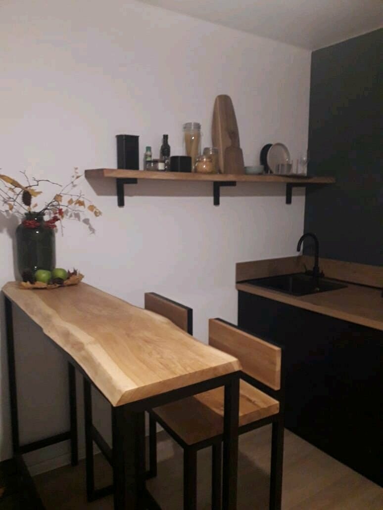 Барная стойка "EasyLOFT" в стиле лофт, 2 барных стула в комплекте, цвет дуб, 140х40х115 см.