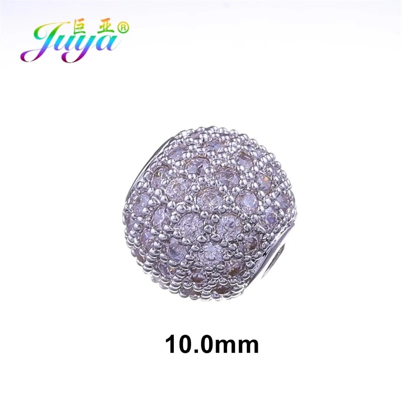 Juya Латунные бусины с цирконом 10 мм 2 Pieces, White Gold 10mm
