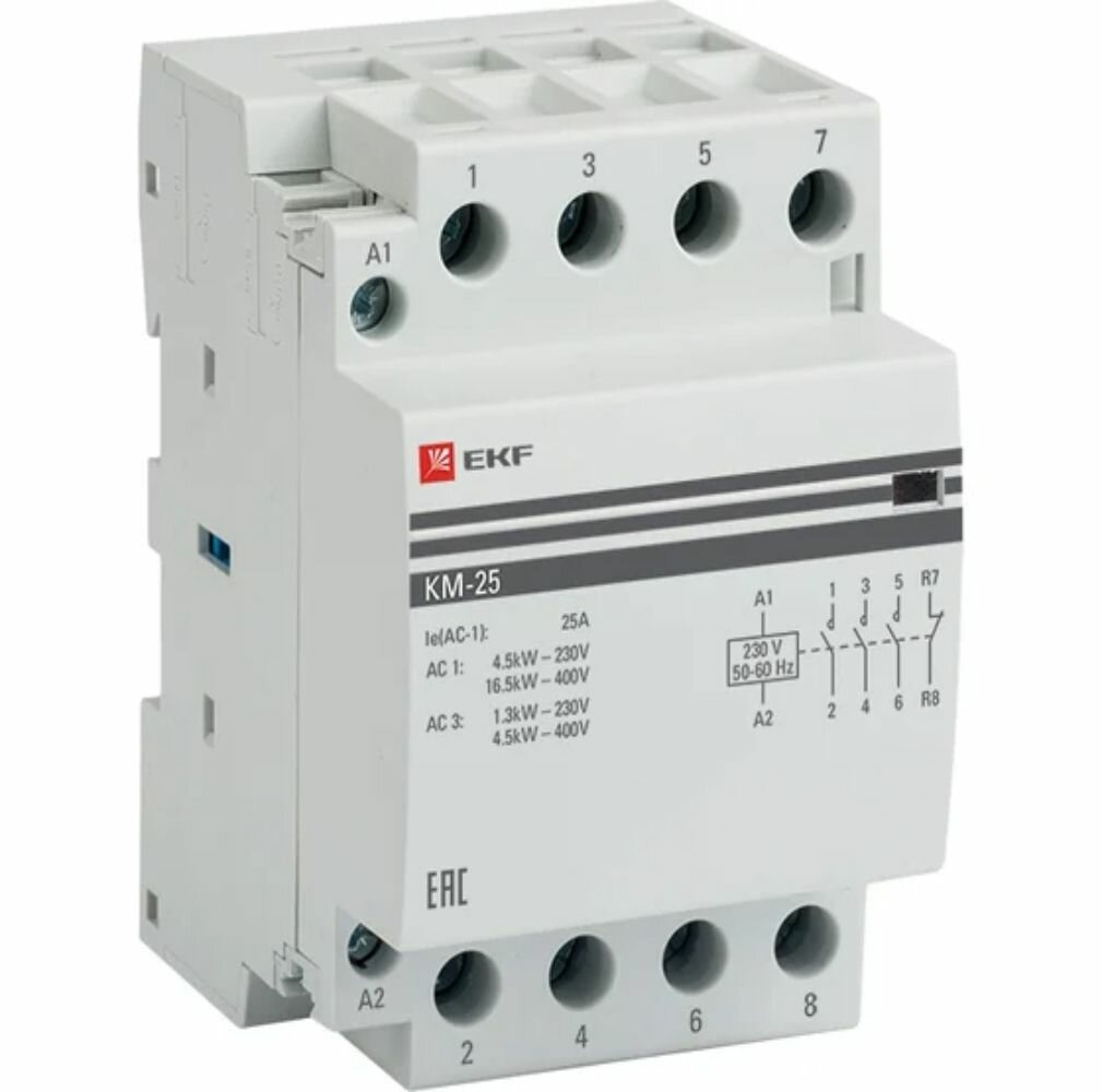 Модульный контактор EKF km-3-40-40, 40А, 3п 220В 4НО КМ, IP20, переменный (AC), 1530998