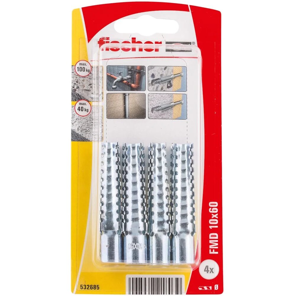 Дюбель распорный fischer металл FMD 10x80 K_4 шт. 532685 оцинкованной стали крепление для бетона, кирпича и газобетона