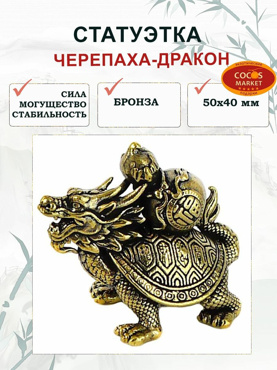 Cтатуэтка Черепаха-Дракон 40*32мм, бронза символ благосостояния