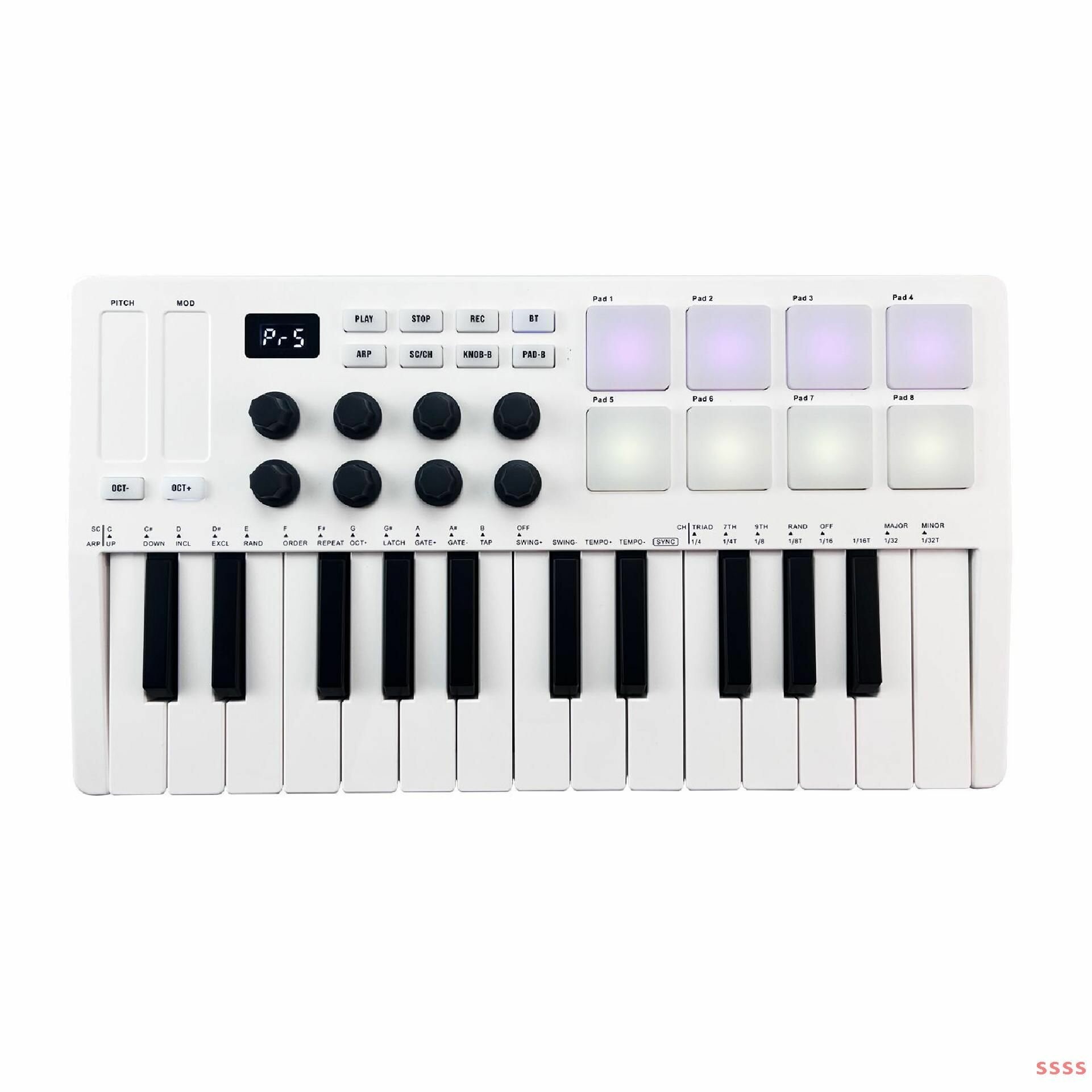 MIDI-контроллер, MIDI-клавиатура, M-VAVE 25-клавишный, с 25 клавишами, чувствительными к скорости, 8 подушечек с подсветкой RGB, 8 ручек