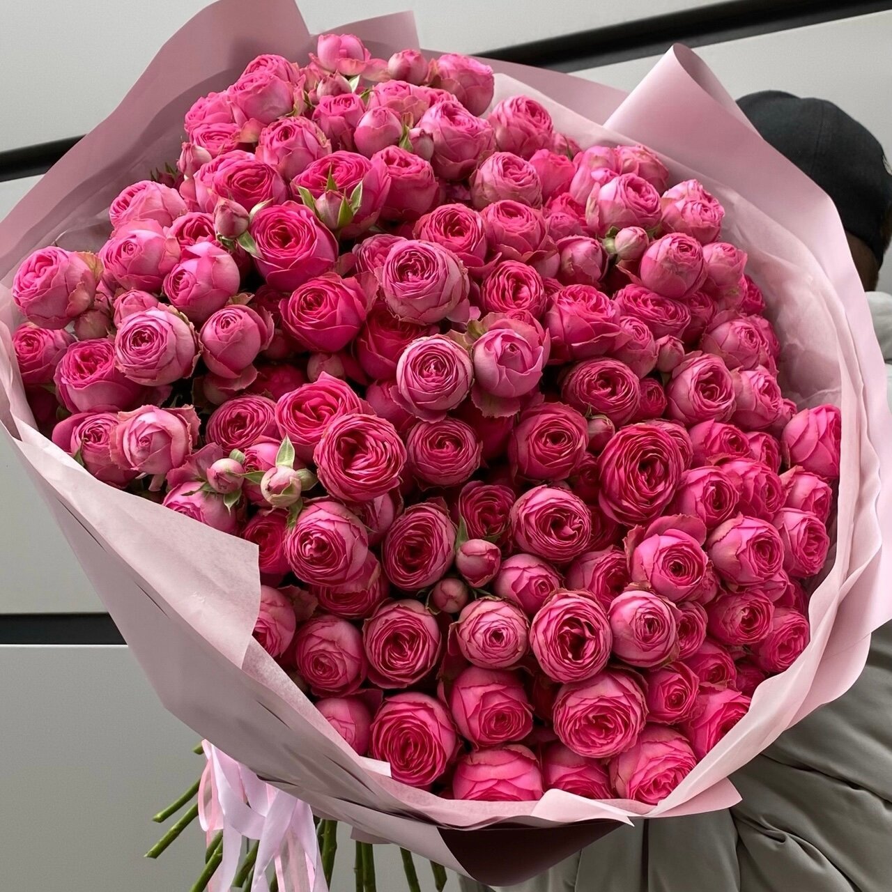 Букет из кустовых пионовидных роз 101 шт, красивый букет цветов, шикарный, премиум цветы, премиум букет