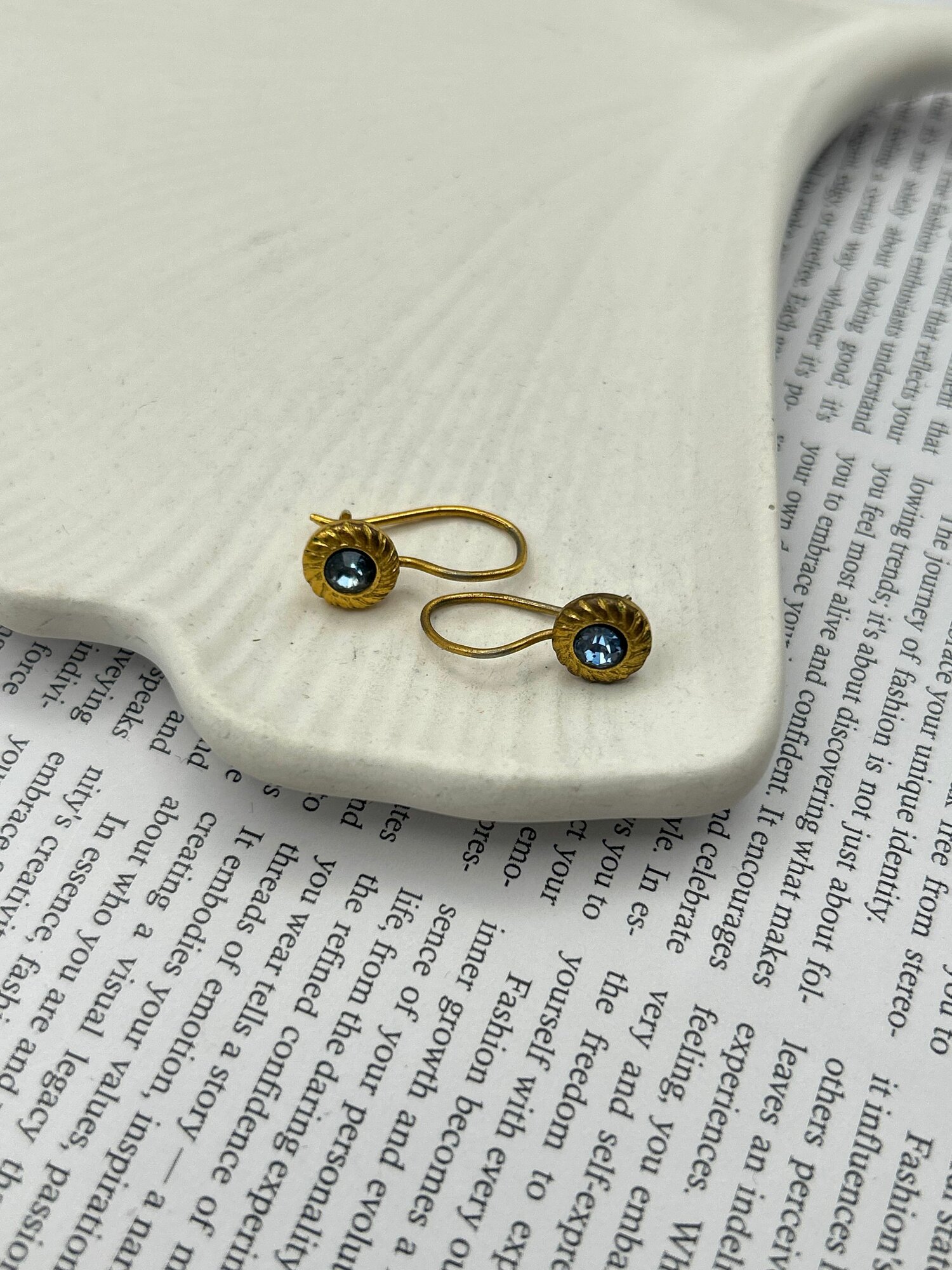 Советские винтажные позолоченные серьги с голубой вставкой, клеймо