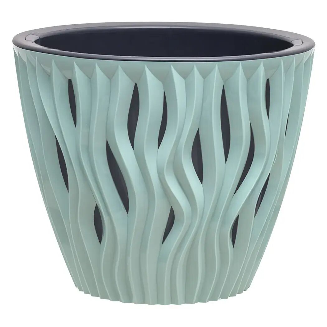 Кашпо пластиковое 1,6л d-16см «Вдохновение», светло-зеленое, с дренажом