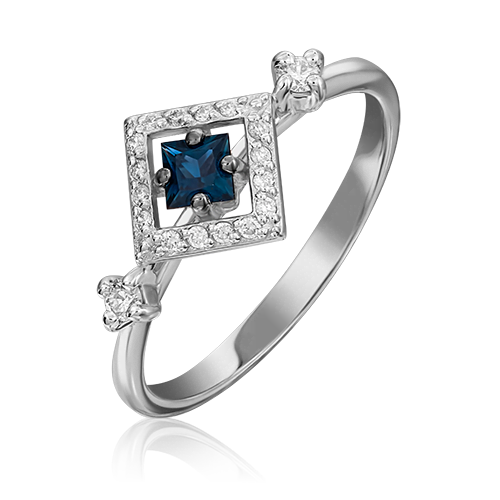 Кольцо, белое золото, 585 проба, бриллиант, сапфир