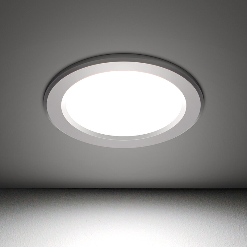 FSL Foshan Lighting LED Downlight, Ceiling Light, Living Room Entrance Light, 12W, 4-Inch, White Jade with Silver Edge, Cool White 6500K