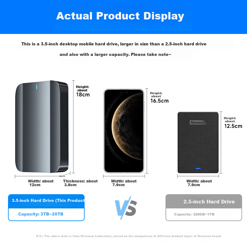 Newsmy 6TB Portable Hard Drive 3.5-inch Desktop Storage Starry Sky 3.5 Series Type-C USB3.1 Elegant Green Metal Casing Large Capacity Home Data Warehouse