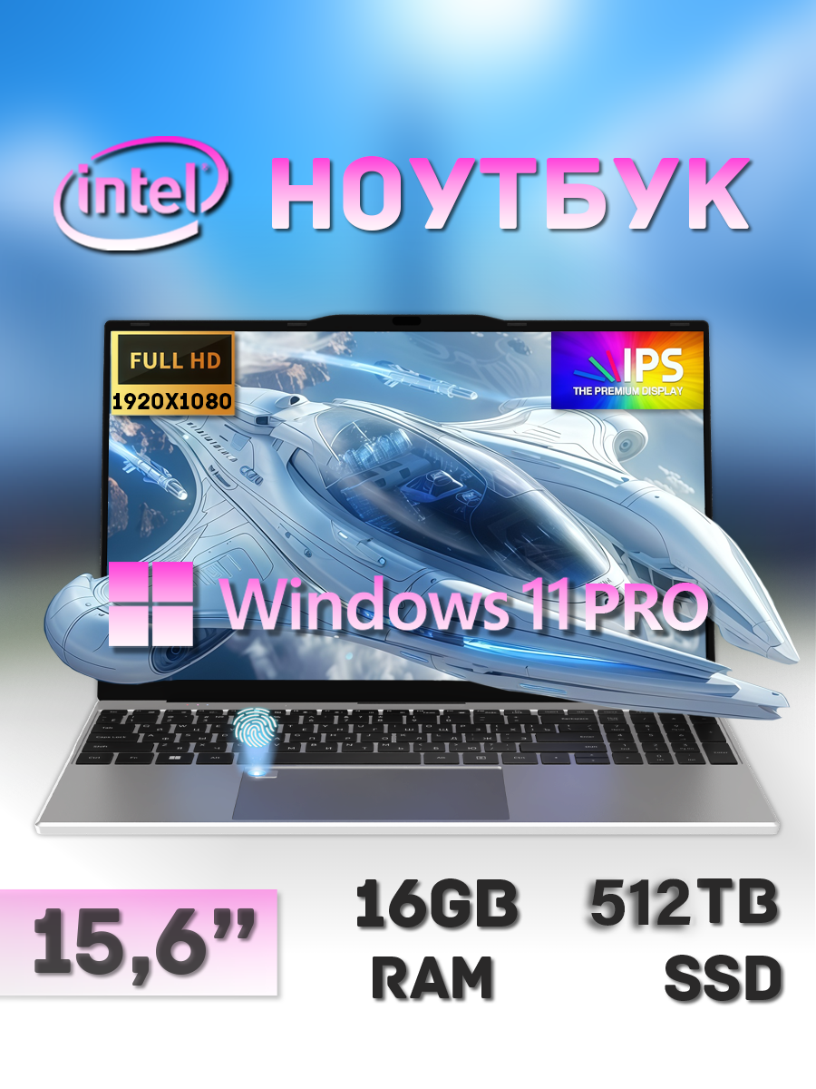 Ноутбук для работы и учебы,15.6" Intel Pentium Gold 6500Y ,3,4 ГГц,1920x1080 IPS,16GB RAM SSD 512GB Windows 11 PRO