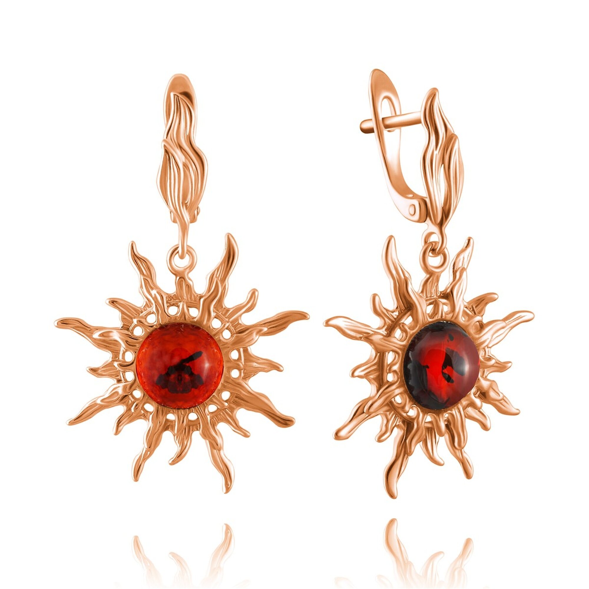 Серьги, серебро, 925 проба, золочение, янтарь