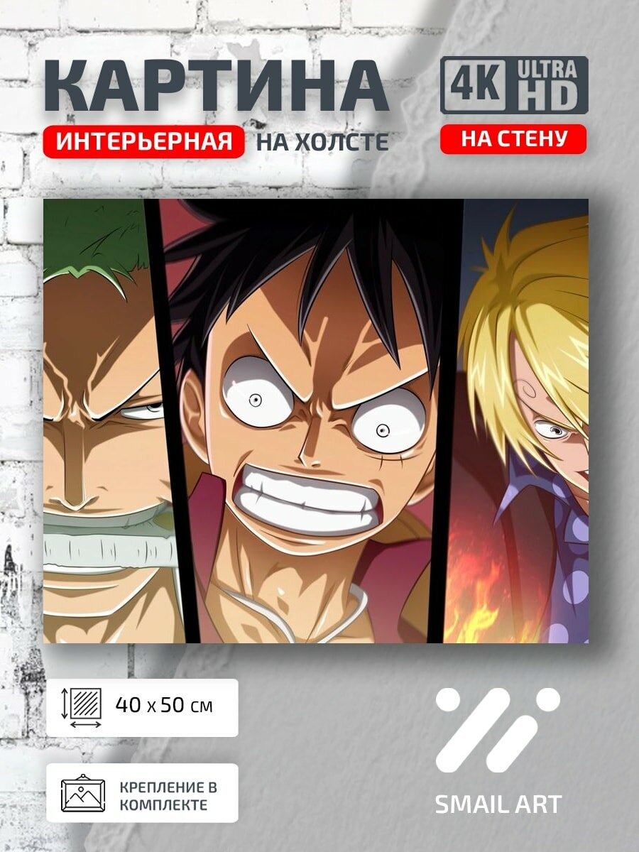 Картина на холсте интерьерная 40 на 50 на стену Luffy Sanji для студии атмосфера