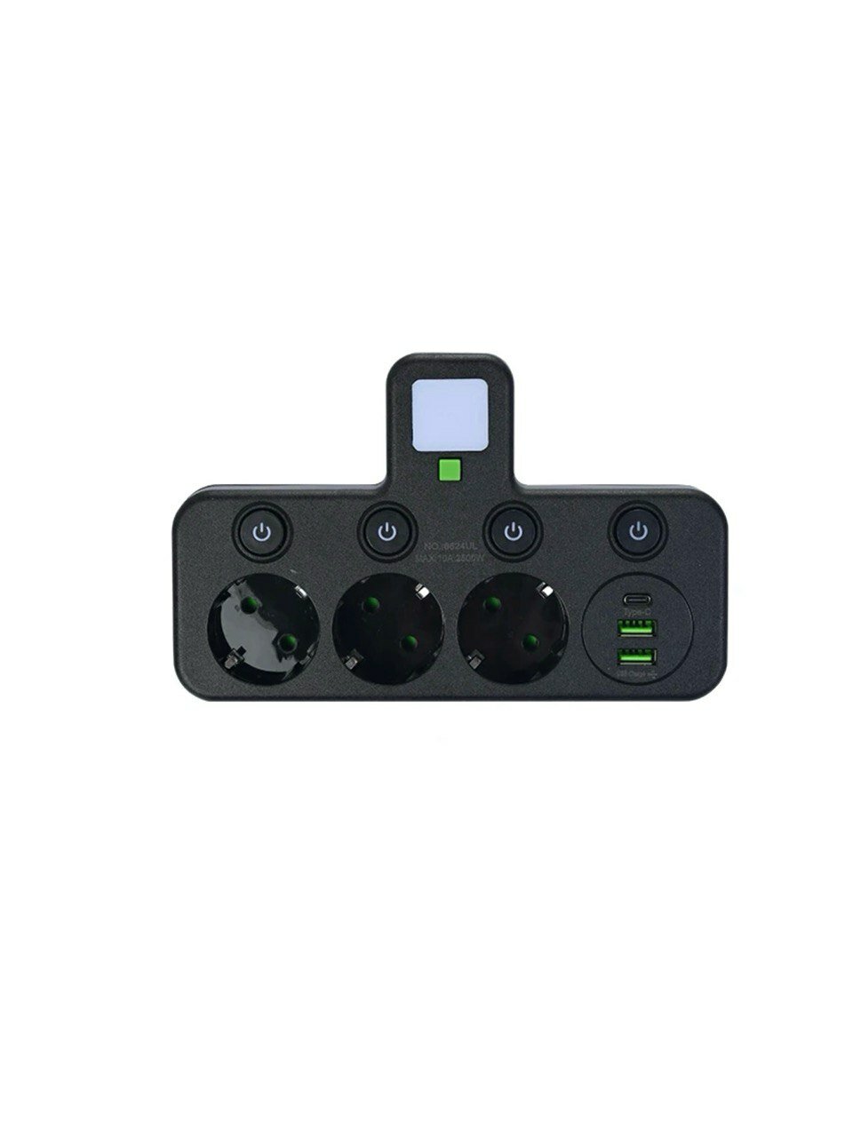 Тройник для розетки 3 гнезда, с 2 USB и портом Type-C