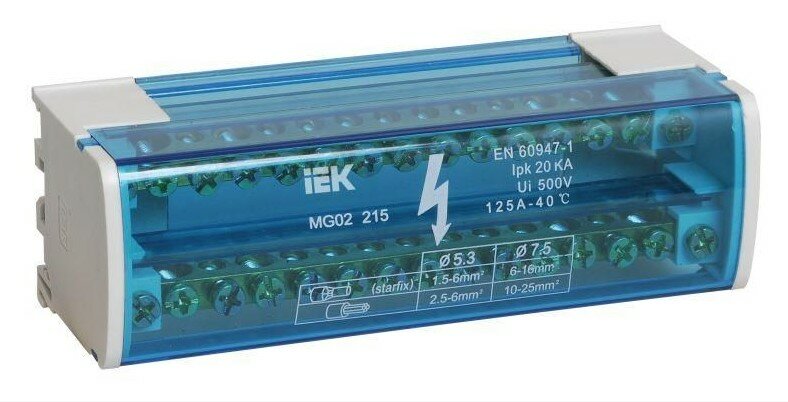 Шина на DIN-рейку в корпусе (кросс-модуль) L+PEN 2*15 YND10-2-15-125 IEK