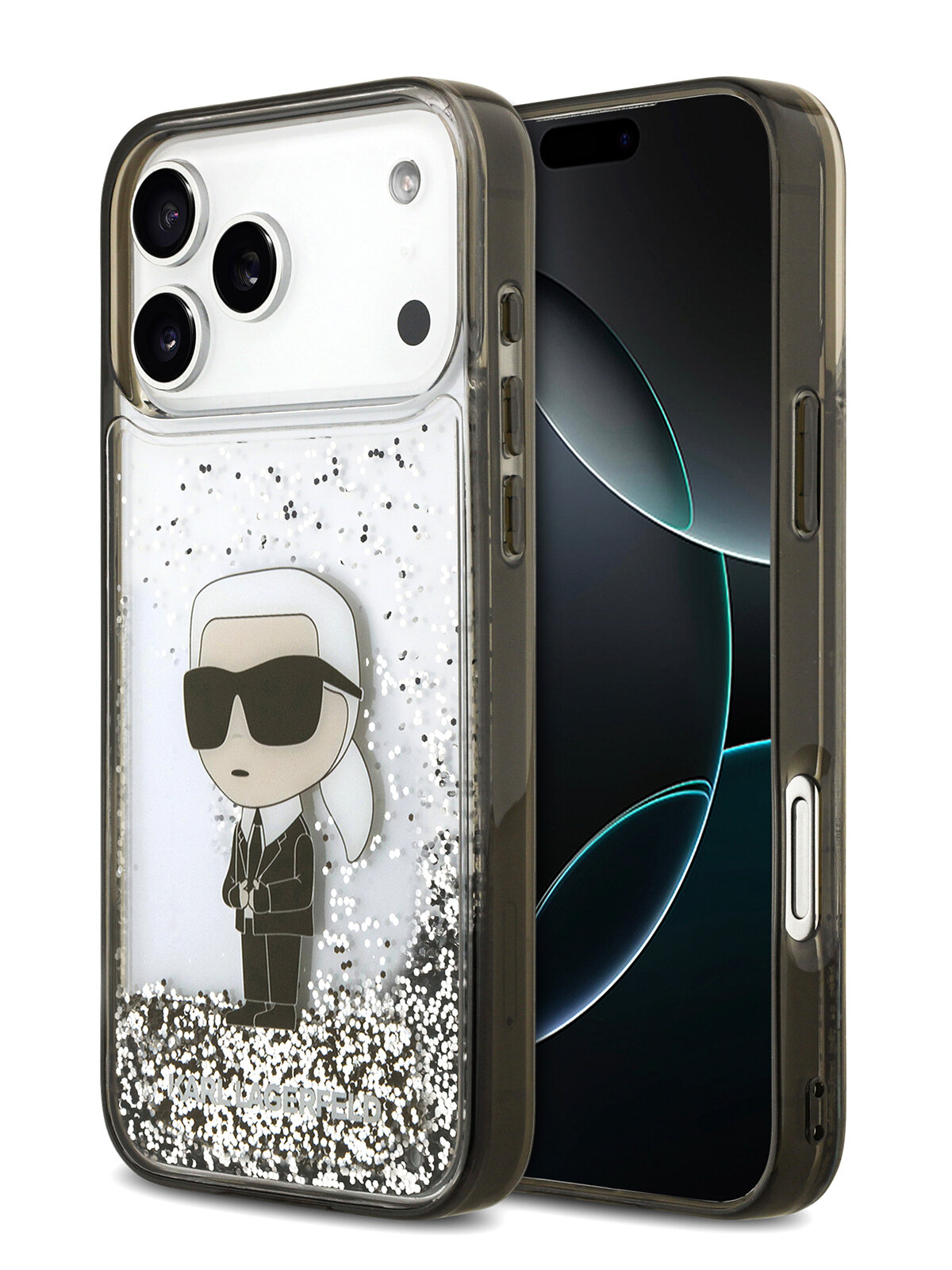 Чехол Karl Lagerfeld на iPhone 17 Pro Max, Liquid glitter c жидким гелем и блестками, с защитным бортиком, прозрачный